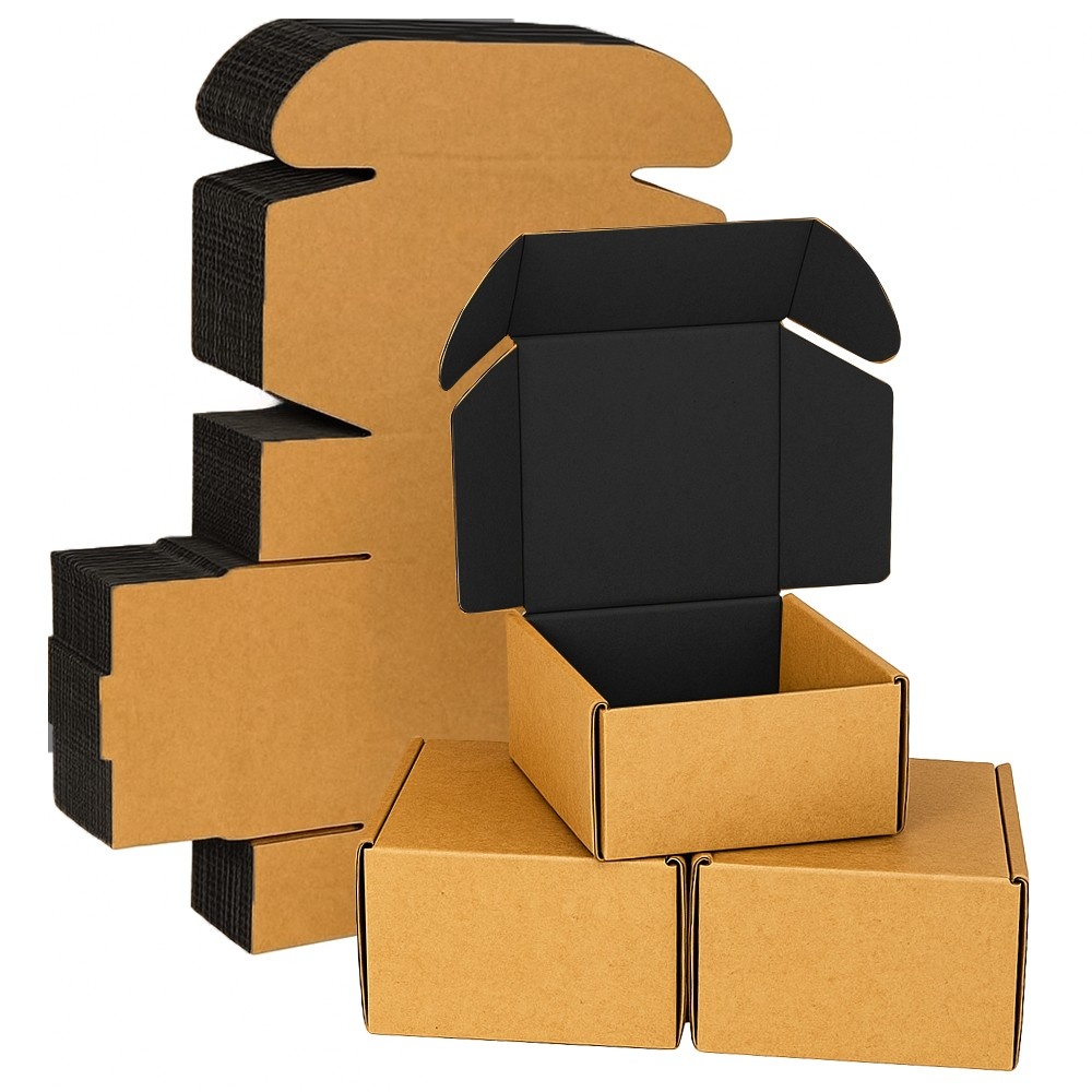 Black Mailer Box (Kraft Outside) 4x4x4" | Tuck-Top Mailer Box