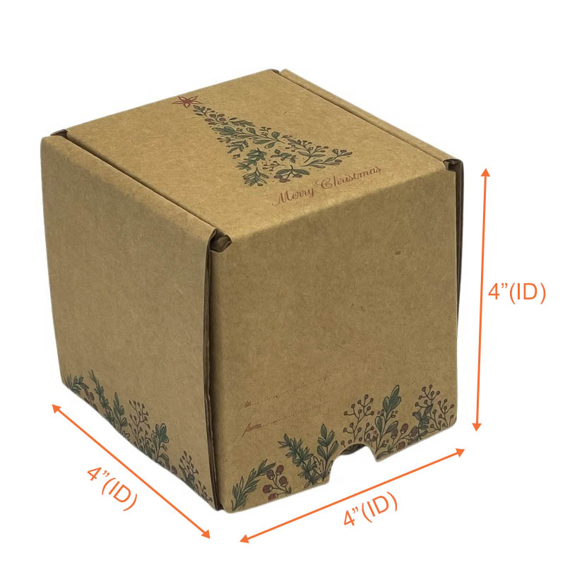 Christmas Mailer Box (Kraft) - 4x4x4" - Pine Trees