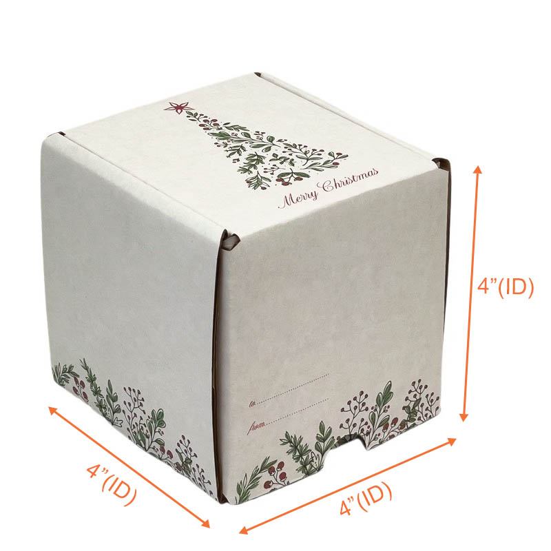 Christmas Mailer Box (White) - 4x4x4" - Pine Trees