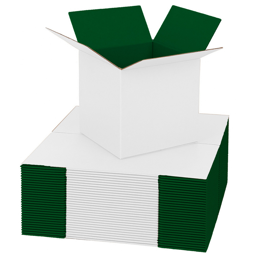 Green Color Shipping Box (White Outside) - 10 x 10 x 10" | Corrugated ...