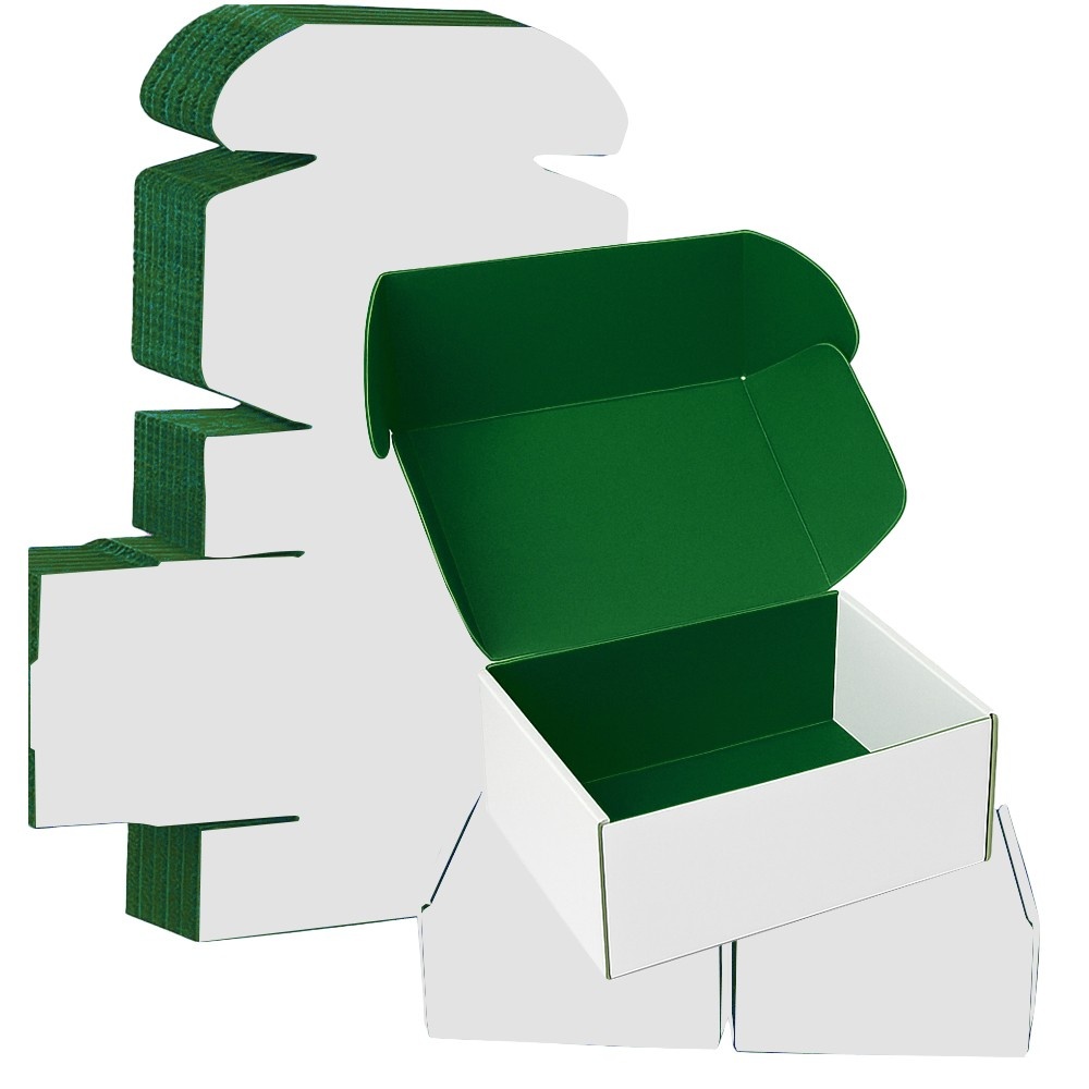 Green Mailer Box (White Outside) 4x4x4" | Protective Mailer Box
