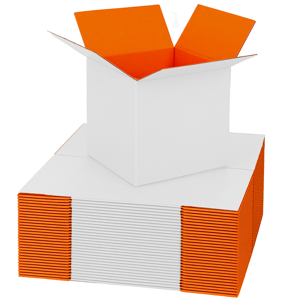 Orange Color Shipping Box (White Outside) - 9 x 9 x 9" | Brown Shipping Box