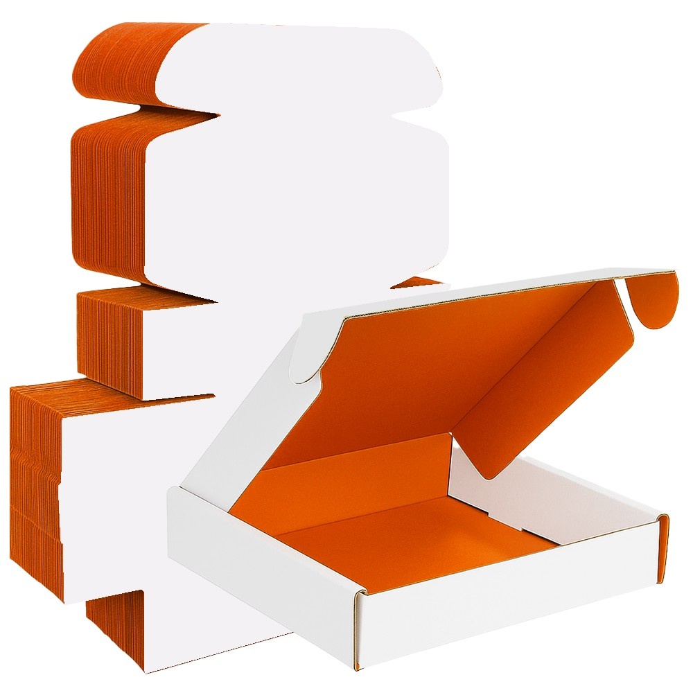 Orange Color Mailer Box (White Outside) - 8 x 8 x 4" | Tab Lock Mailer Box