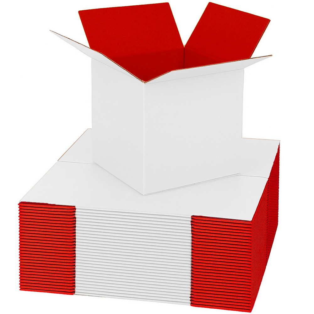 Red Color Shipping Box (White Outside) - 8 x 8 x 8" | Custom Shipping Box