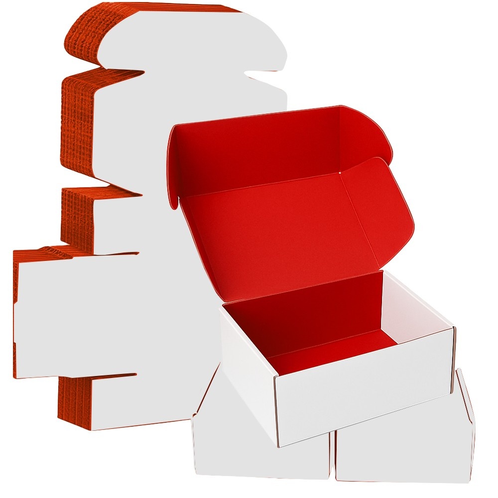 Red Color Mailer Box (White Outside) - 6 x 6 x 6" | Cardboard Mailer Box